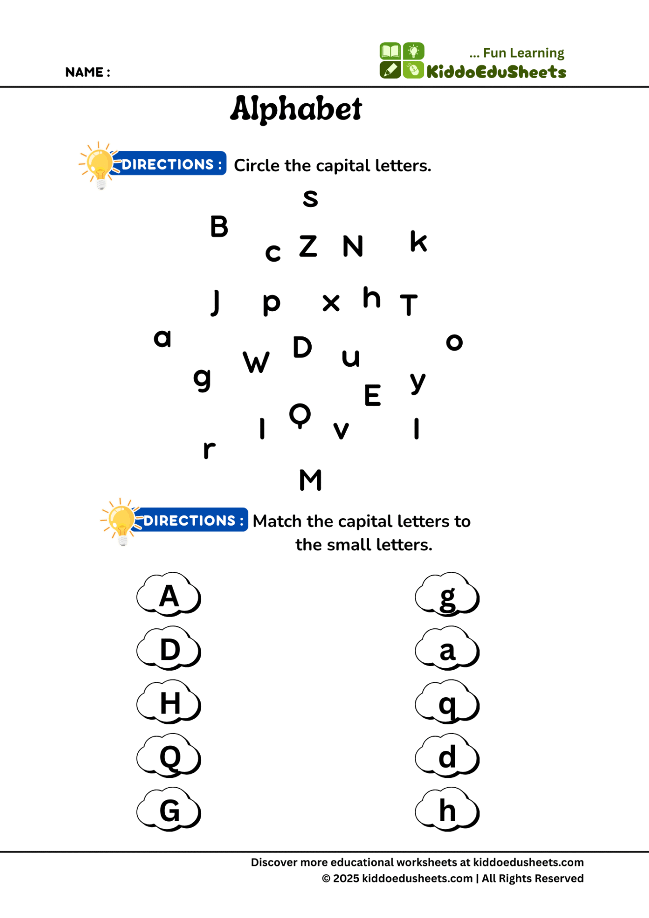 Alphabet Worksheets: Circle & Match Letters - Kiddoedusheets