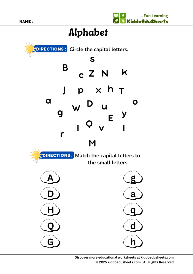 Alphabet Worksheets: Circle & Match Letters - Kiddoedusheets